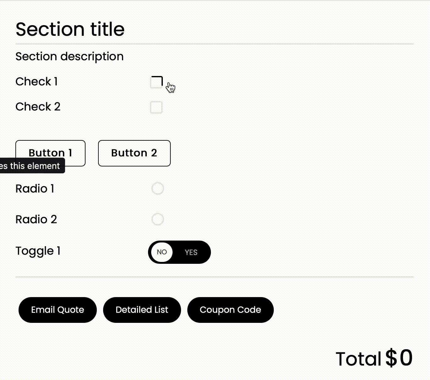 Checkbox Toggle Switches Simple Buttons Stylish Cost Calculator